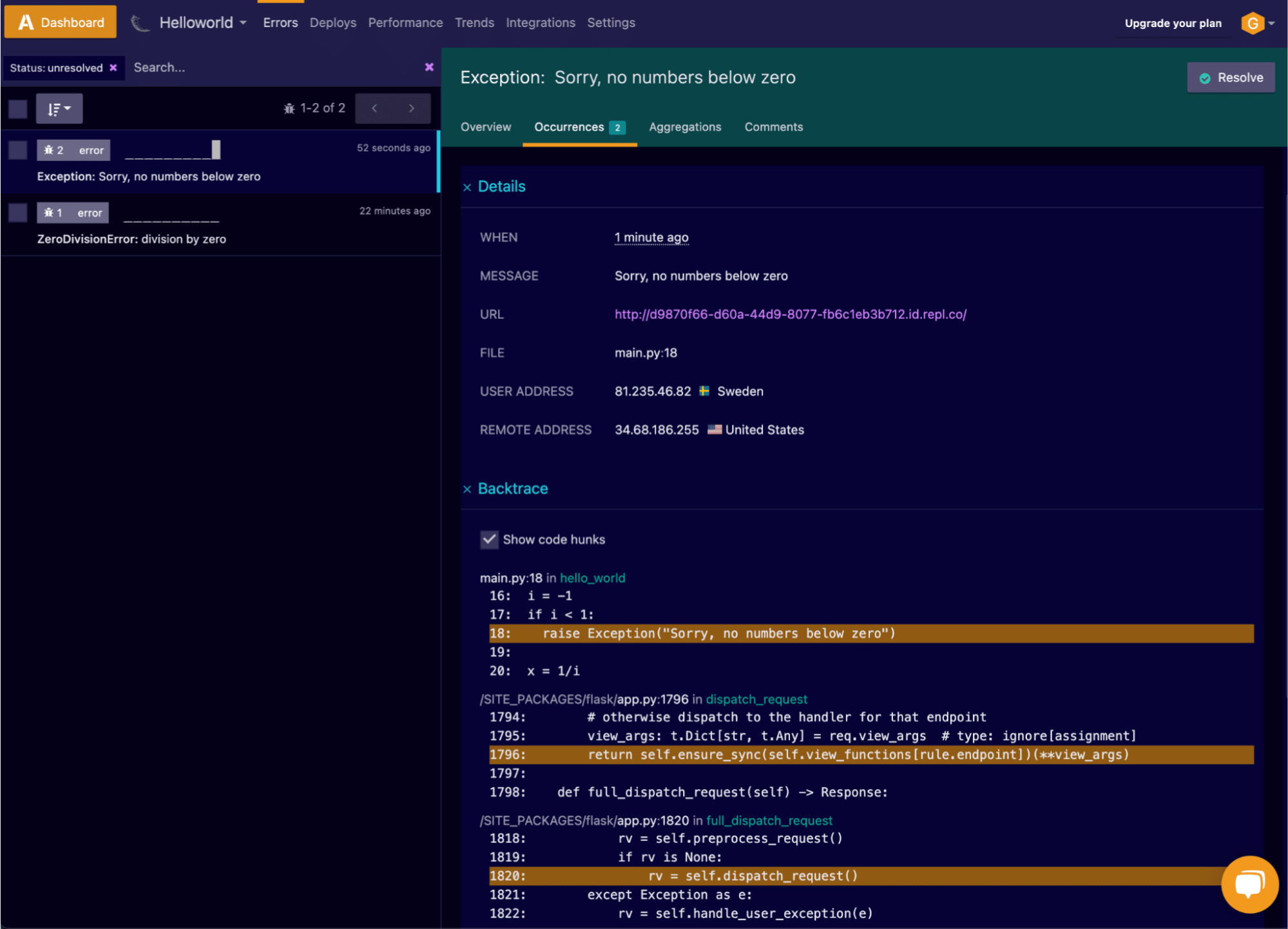 Hello World Monitoring Your Python Api In Replit Using Airbrake